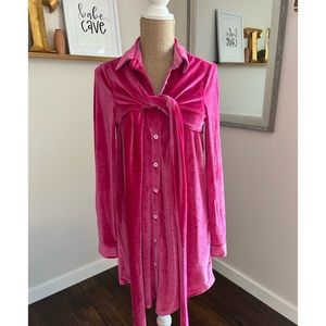 Cider | Dresses | Pink Velour Button Down Wrap Shirt Long Sleeve ...
